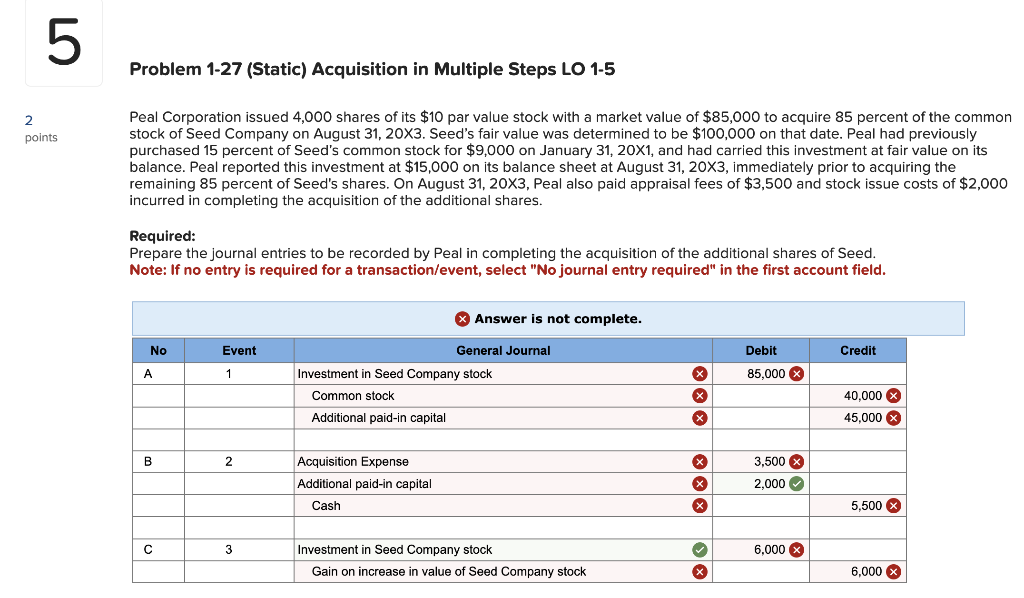 Solved Problem 1-27 (Static) Acquisition in Multiple Steps | Chegg.com