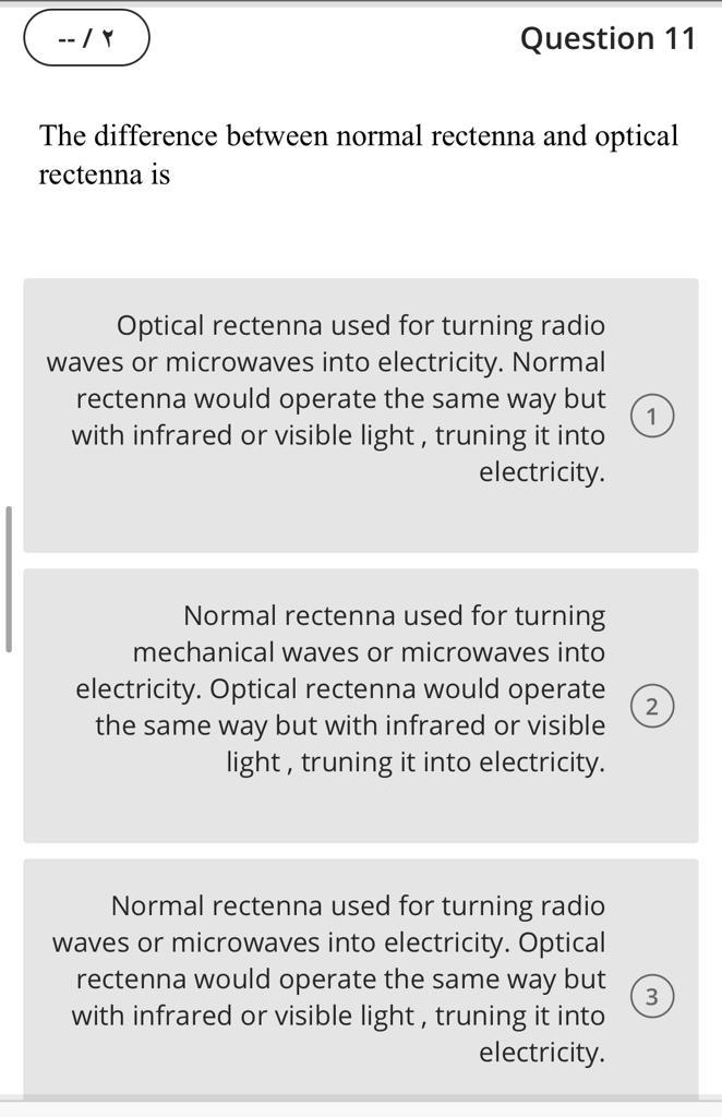 Solved Question 11 The difference between normal rectenna | Chegg.com
