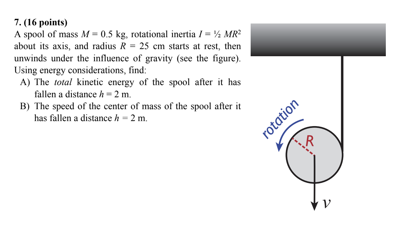Solved A spool of mass M = 0.5 kg, rotational inertia I = | Chegg.com