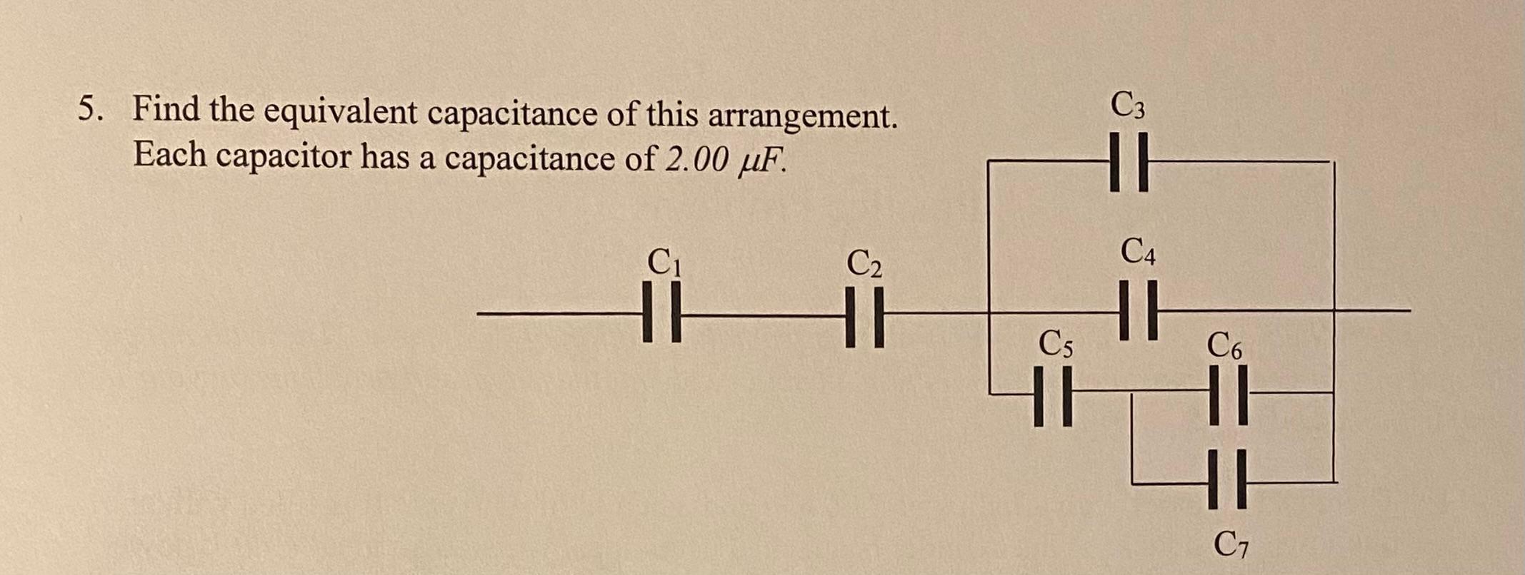 Solved 5. Find the equivalent Each capacitor has | Chegg.com