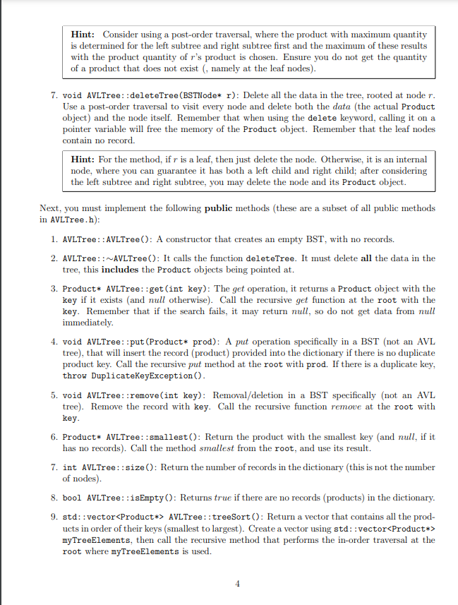 Solved Class AVLTree (BST methods) We are implementing a | Chegg.com