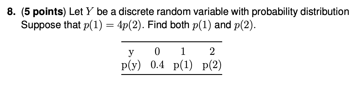 Solved 8. (5 points) Let Y be a discrete random variable | Chegg.com