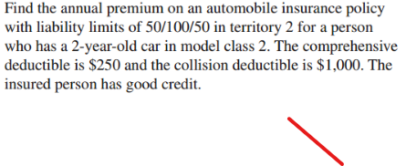 Solved Find the annual premium on an automobile insurance | Chegg.com