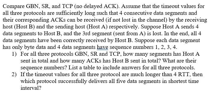 Solved Compare GBN, SR, and TCP (no delayed ACK). Assume | Chegg.com