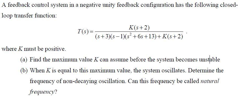 Solved A feedback control system in a negative unity | Chegg.com