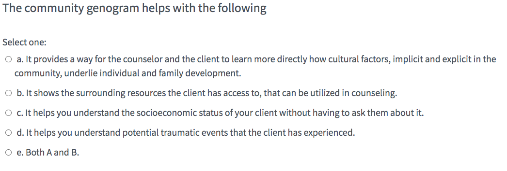 Solved The community genogram helps with the following | Chegg.com