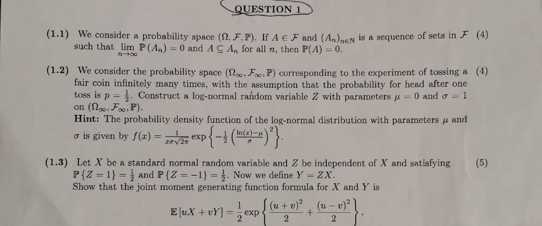 Solved (1.1) We consider a probability space (Ω,F,P). If A∈F | Chegg.com