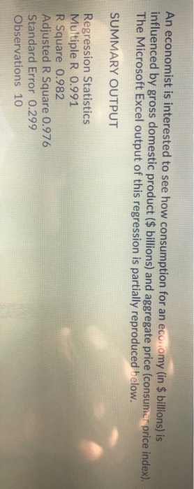Solved An economist is interested to see how consumption for | Chegg.com