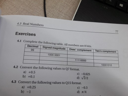 Solved 4.3 Real Numbers Exercises 4.1 Complete the following | Chegg.com