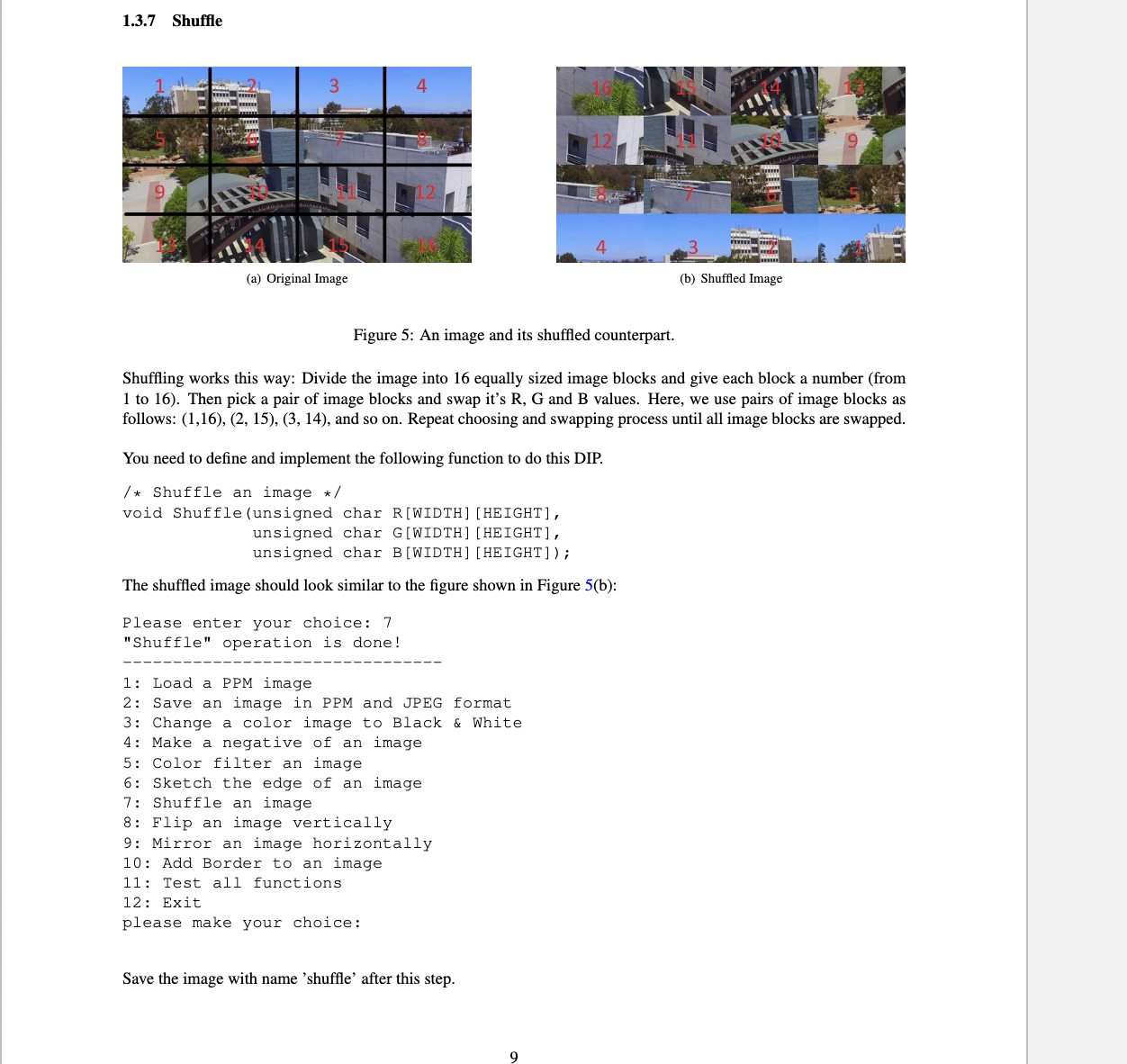 Solved 1.3.7 ﻿ShuffleFigure 5: An image and its shuffled | Chegg.com