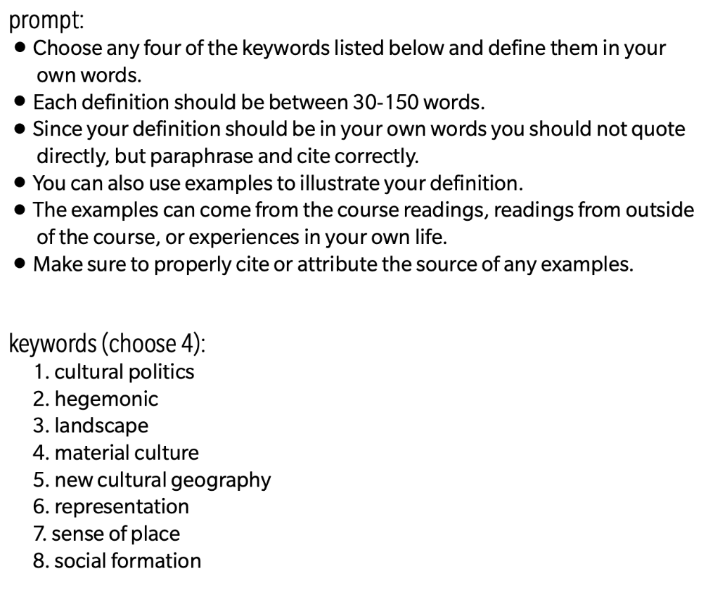 Solved prompt: • Choose any four of the keywords listed | Chegg.com