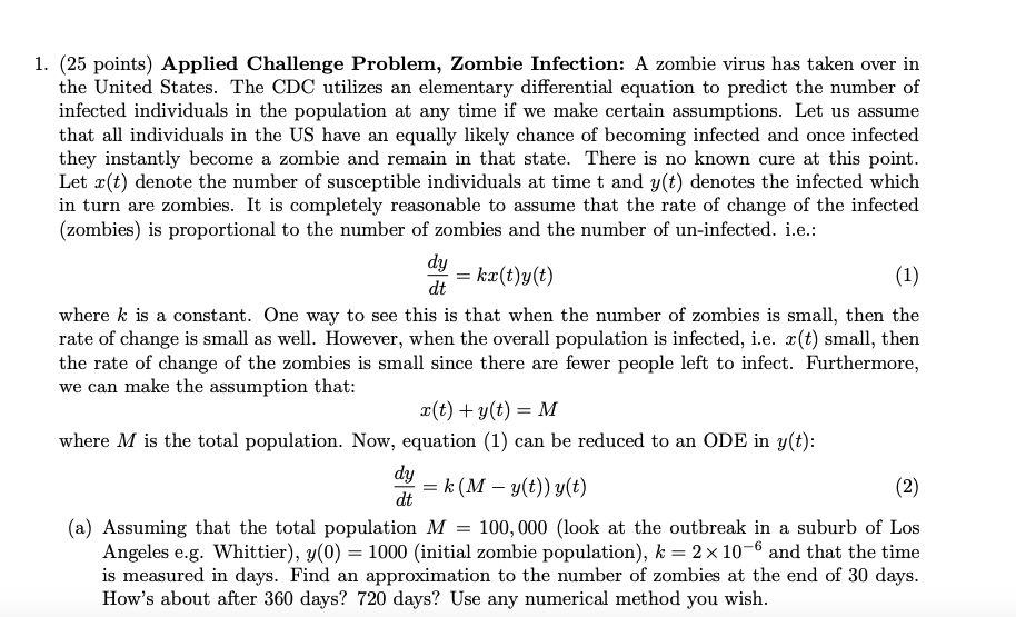 Solved (25 points) Applied Challenge Problem, Zombie | Chegg.com