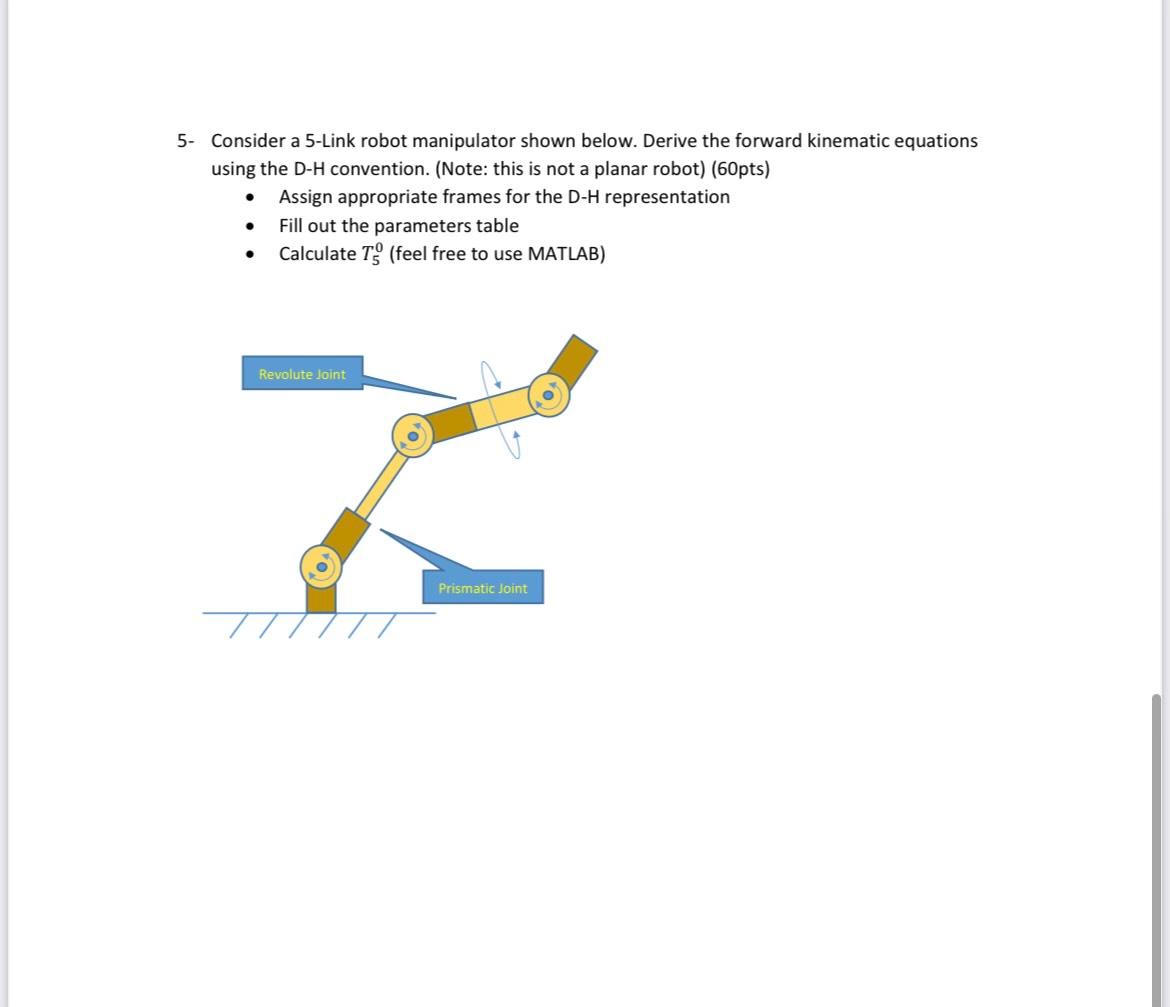 Solved 5- Consider a 5-Link robot manipulator shown below. | Chegg.com