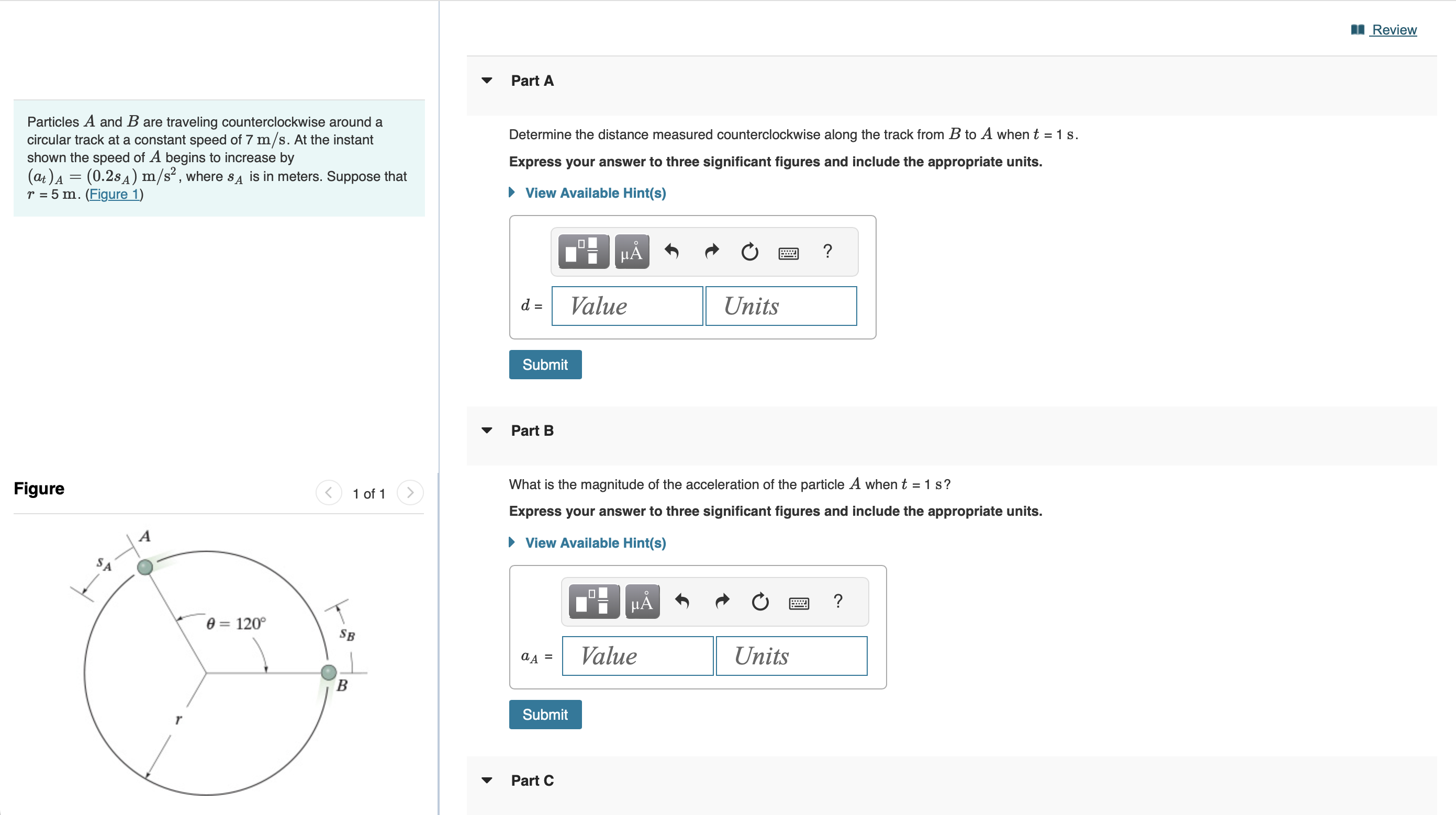 Solved Part AParticles A and B ﻿are traveling | Chegg.com