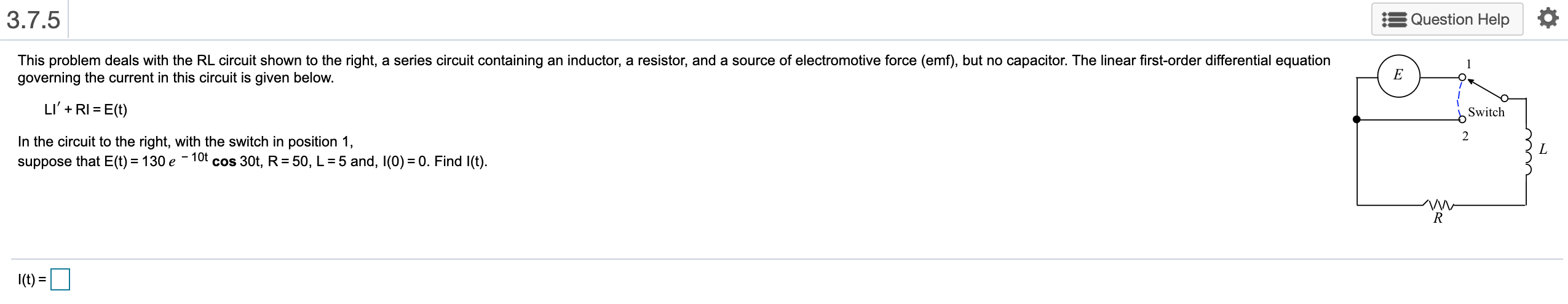 Solved 3.7.5 Question Help This problem deals with the RL | Chegg.com