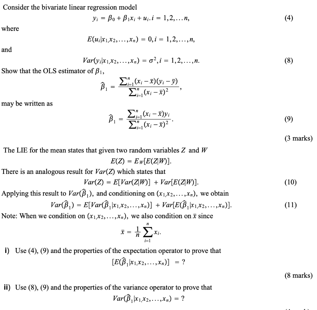 Solved Consider the bivariate linear regression model Yi Bo | Chegg.com