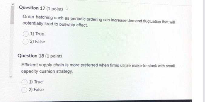 Solved Question 17 (1 point) Order batching such as periodic | Chegg.com