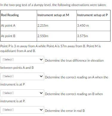 Solved In the two-peg test of a dumpy level, the following | Chegg.com