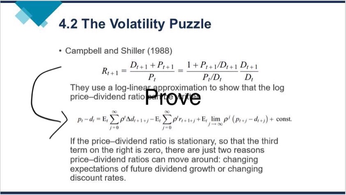 Solved 4.2 The Volatility Puzzle Campbell and Shiller (1988) | Chegg.com