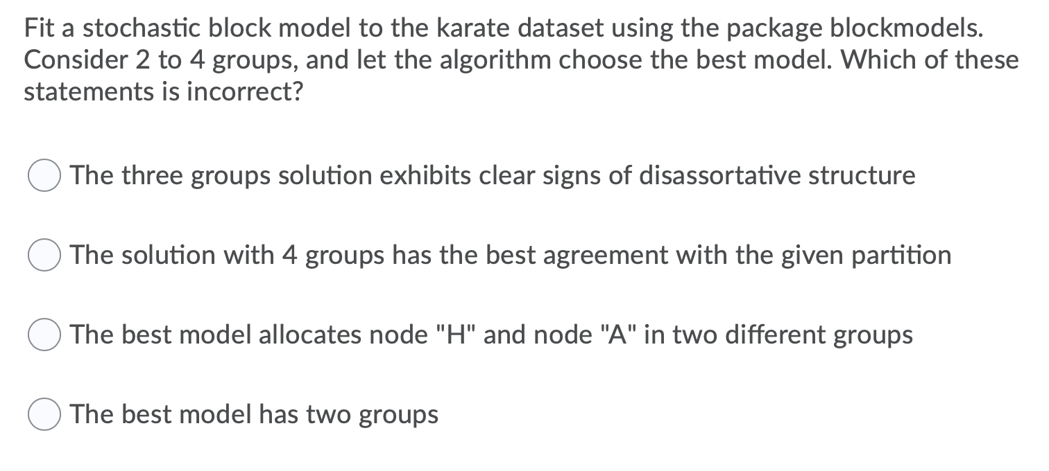 Fit a stochastic block model to the karate dataset | Chegg.com