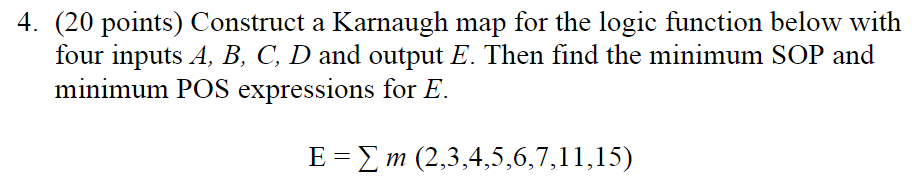 Solved 4. (20 points) Construct a Karnaugh map for the logic | Chegg.com