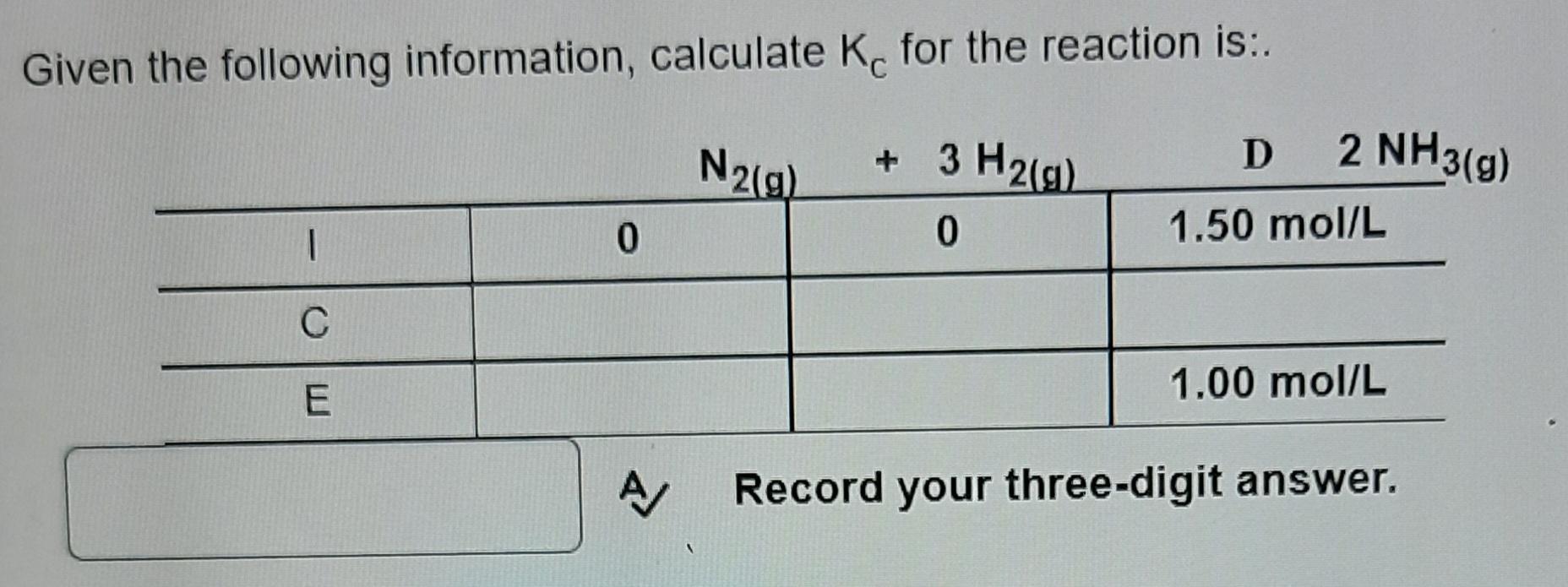 Solved Given the following information, calculate KC for the | Chegg.com