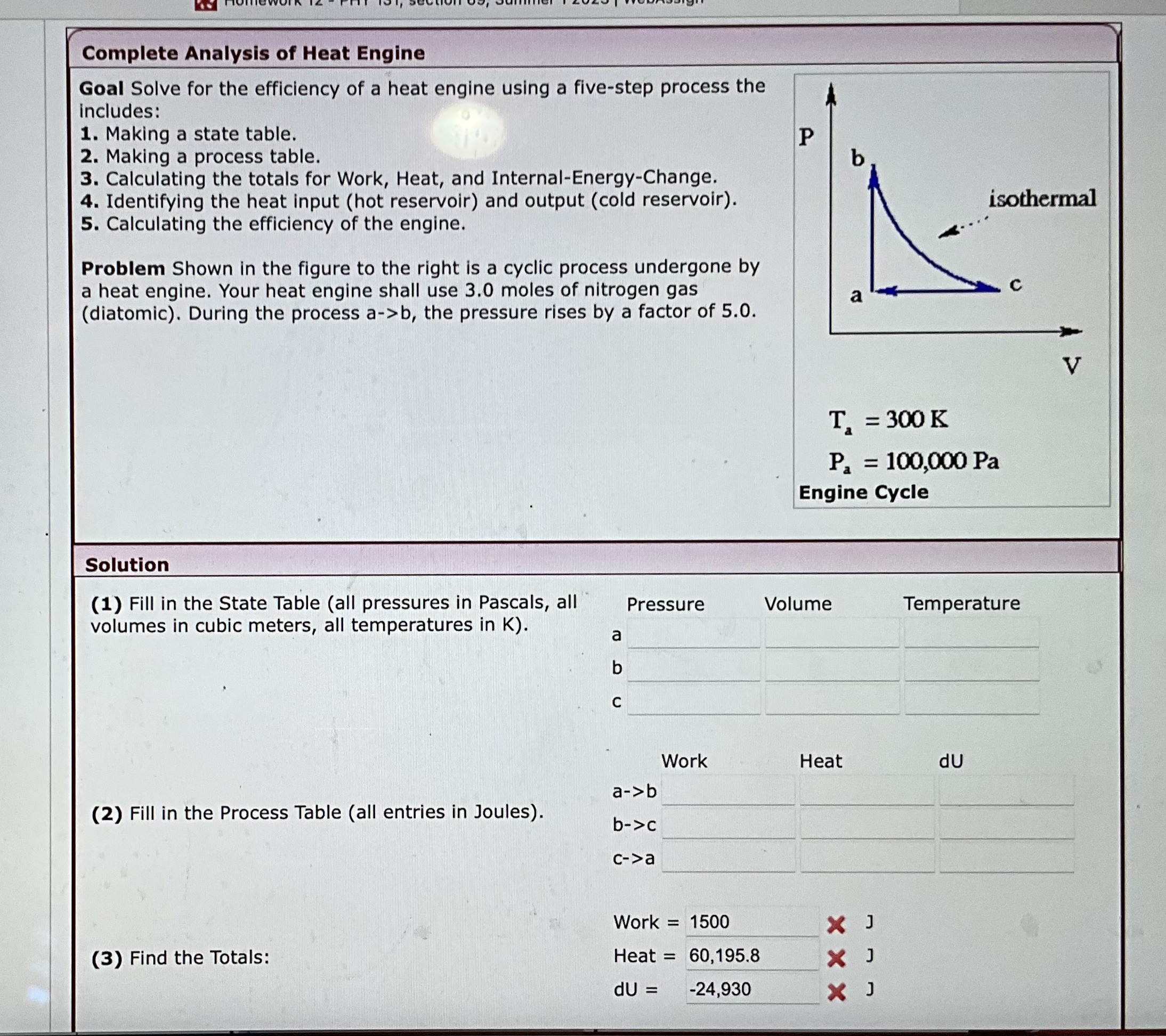 Solved Complete Analysis of Heat Engine Goal Solve for the | Chegg.com