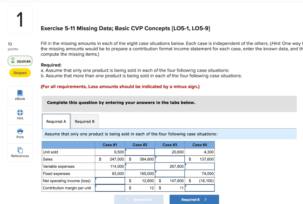 Solved Exercise 5-11 Missing Data; Basic CVP Concepts | Chegg.com
