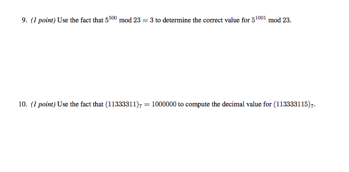 Solved 9. (1 point) Use the fact that 500 mod 23 3 to | Chegg.com