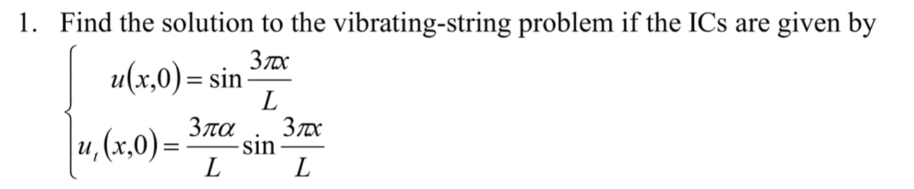 Solved 1. Find the solution to the vibrating-string problem | Chegg.com