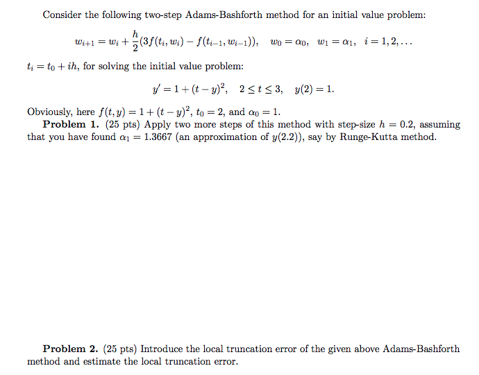 Solved Consider the following two-step Adams-Bashforth | Chegg.com