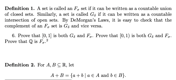 Solved Definition 1. A set is called an Fσ set if it can be | Chegg.com