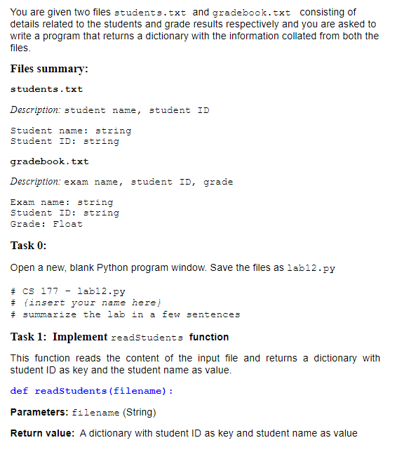 Solved You are given two files students.txt and | Chegg.com
