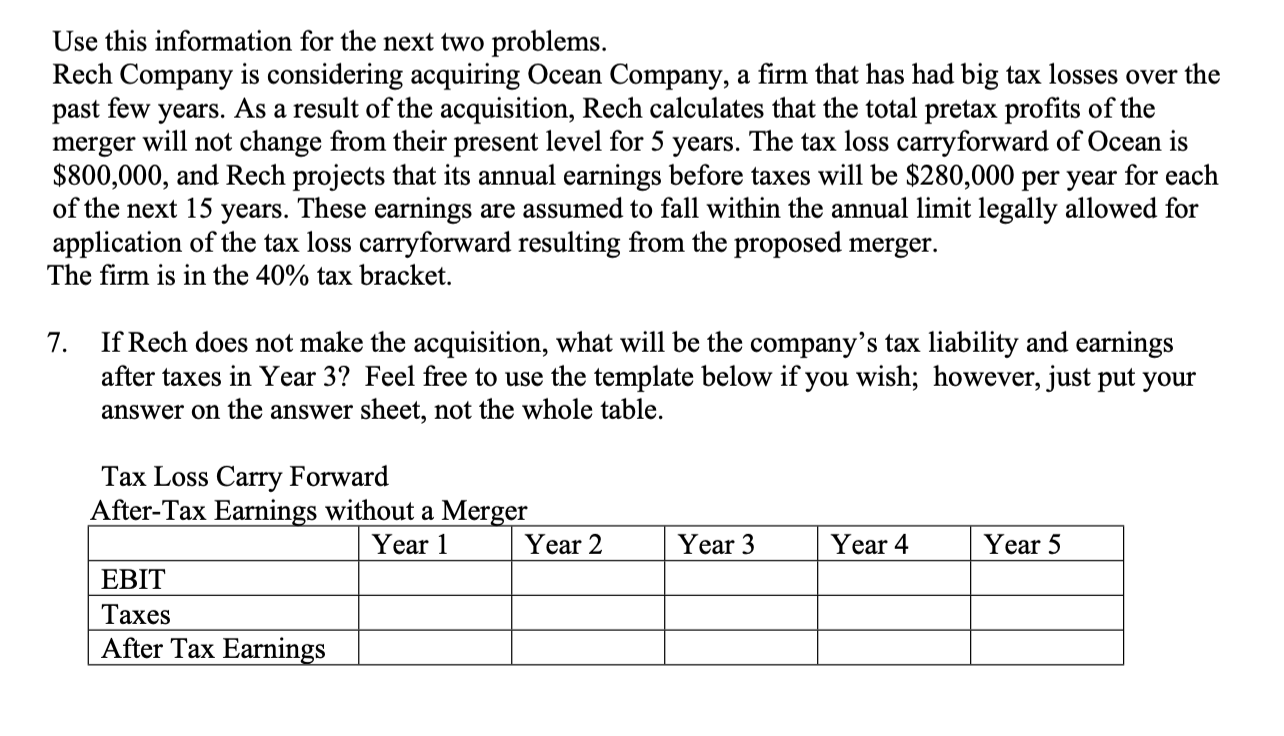 Use this information for the next two problems.Rech | Chegg.com