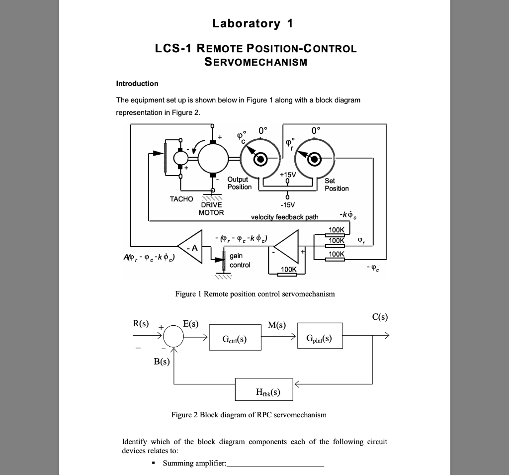 Laboratory 1 LCS-1 REMOTE POSITION-CONTROL | Chegg.com