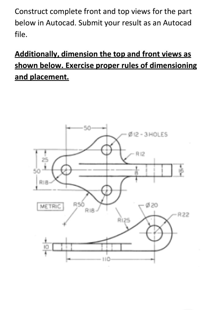 Construct complete front and top views for the part | Chegg.com