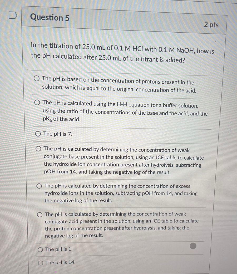 Solved In the titration of 25.0 mL of 0.1MHCl with 0.1MNaOH, | Chegg.com