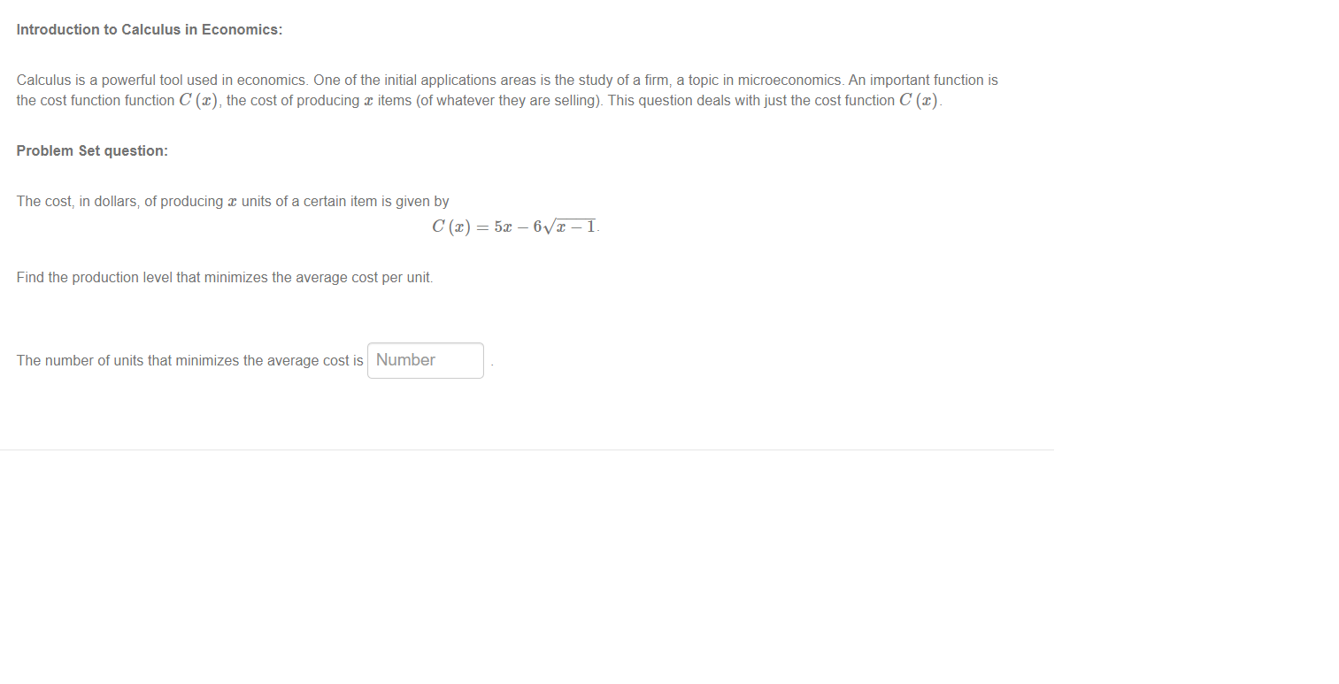 Solved Introduction to Calculus in Economics: Calculus is a | Chegg.com