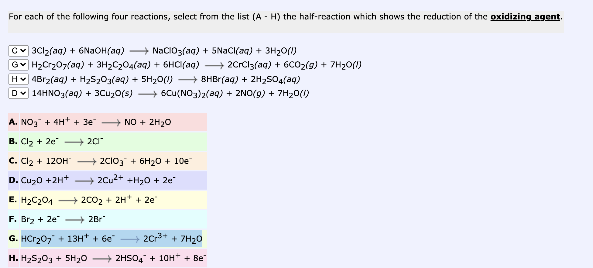 Solved For each of the following four reactions, select from | Chegg.com
