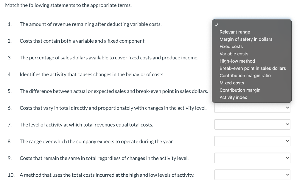 Solved Match the following statements to the appropriate | Chegg.com