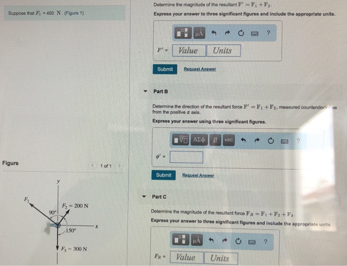 Solved Determine the magnitude of the resultant F' = F1 + | Chegg.com