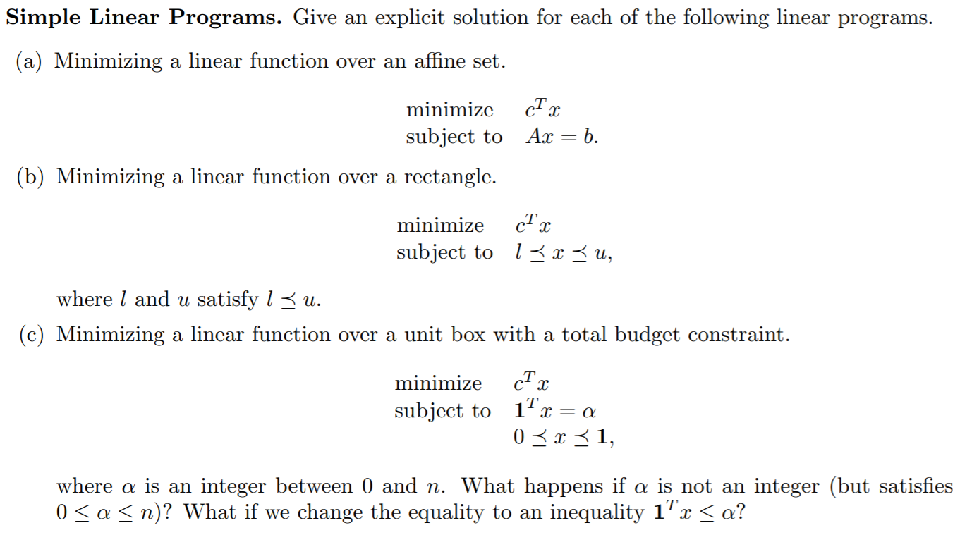 Solved Simple Linear Programs. Give an explicit solution for | Chegg.com