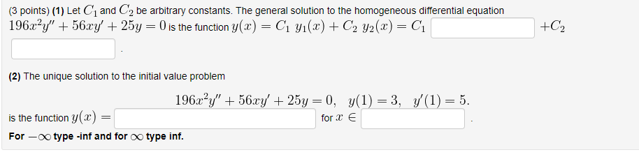 Solved (3 points) (1) Let C1 and C2 be arbitrary constants. | Chegg.com