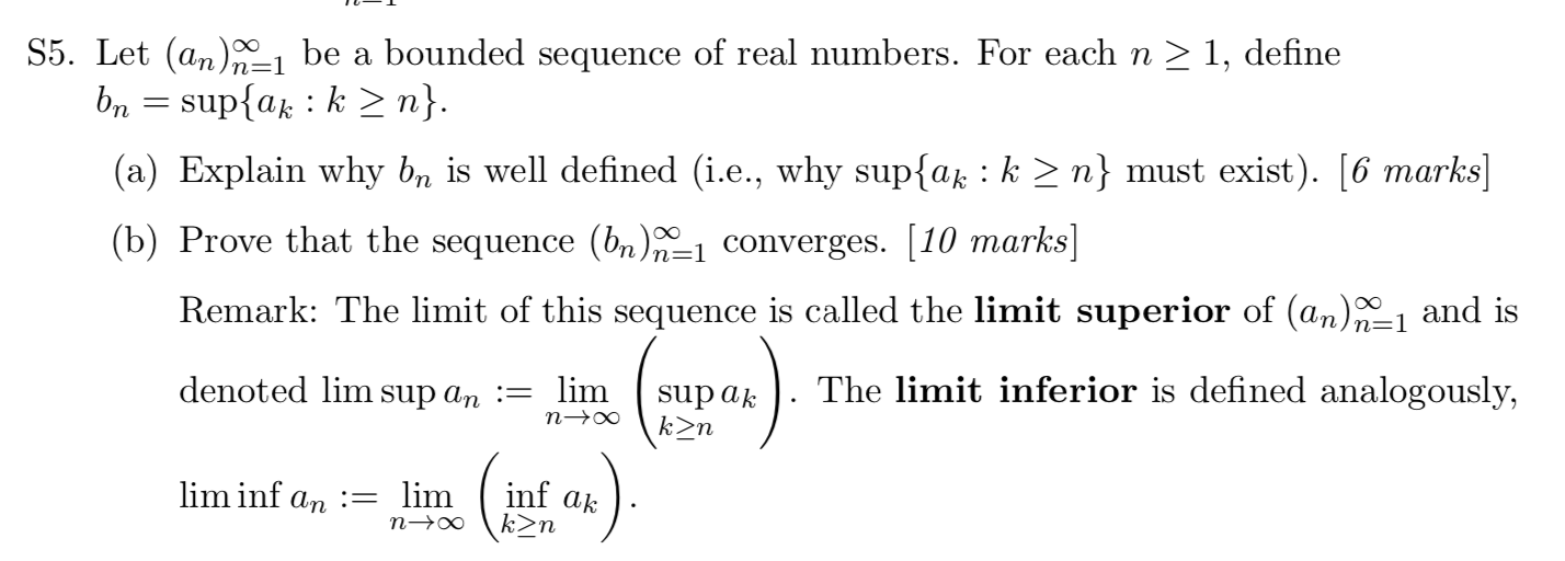 Solved S5. Let (an) –1 be a bounded sequence of real | Chegg.com