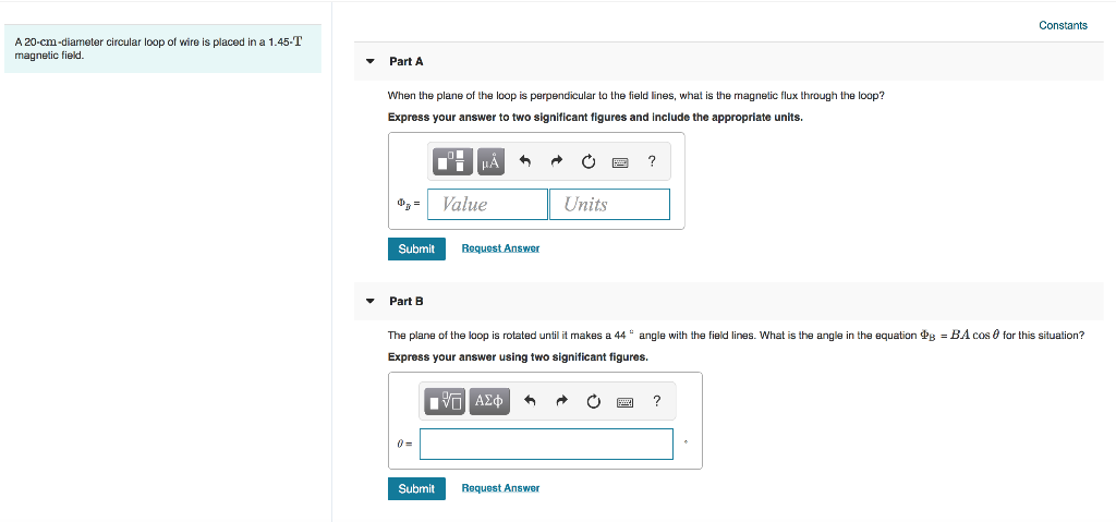 Solved Constants A 20-cm-diameter circular loop of Wire is | Chegg.com