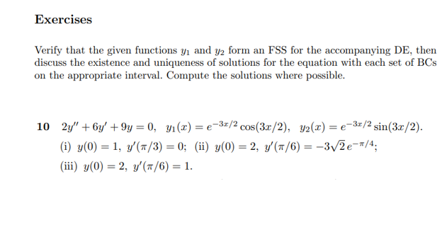 Solved Exercises Verify that the given functions yı and y2 | Chegg.com