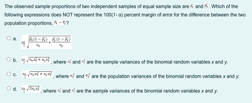 Solved The observed sample proportions of two independent | Chegg.com