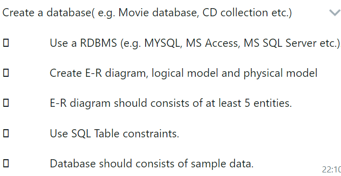 Solved Create a database( e.g. Movie database, CD collection | Chegg.com