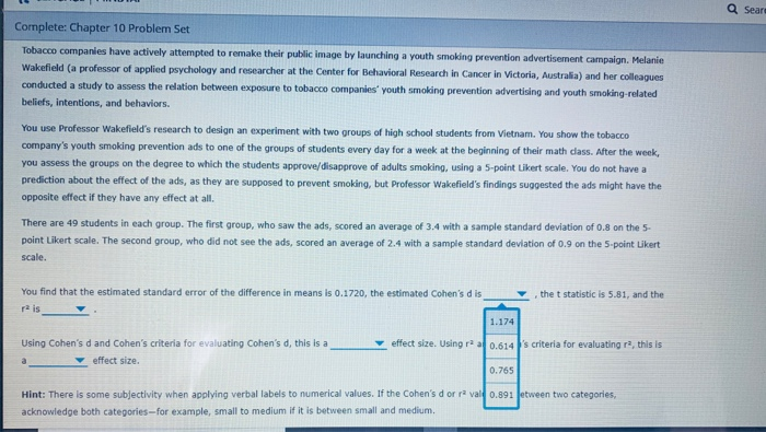 Solved Q Seare Complete: Chapter 10 Problem Set Tobacco | Chegg.com