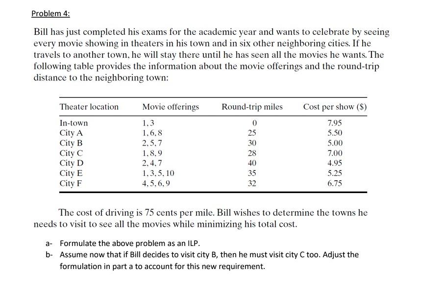 Problem 4: Bill has just completed his exams for the | Chegg.com